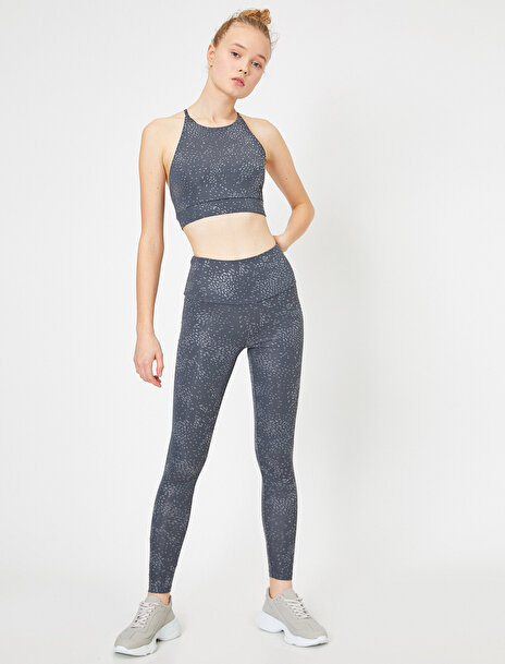 Koton Kadın Ebru Şallı Loves Koton Sıçratma Desenli Yüksek Bel Spor Taytı