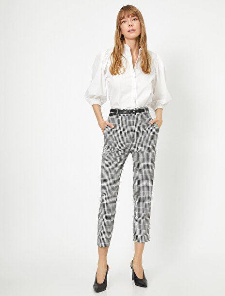 Koton Kadın Kemer Detaylı Ekoseli Pantolon