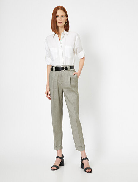 Koton Kadın Kemerli Doğal Dokulu Pantolon Koton Kadın Kemerli Doğal Dokulu Pantolon