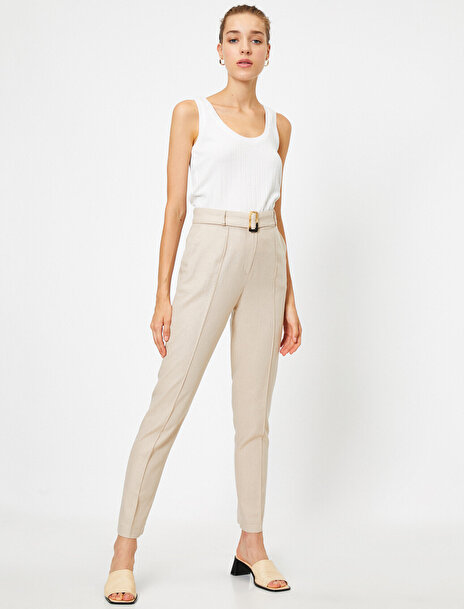 Koton Kadın Yüksek Bel Cepli Kemerli Pantolon