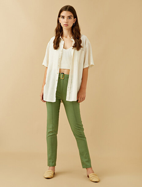 Koton Kadın Yüksek Bel Cepli Kemerli Pantolon