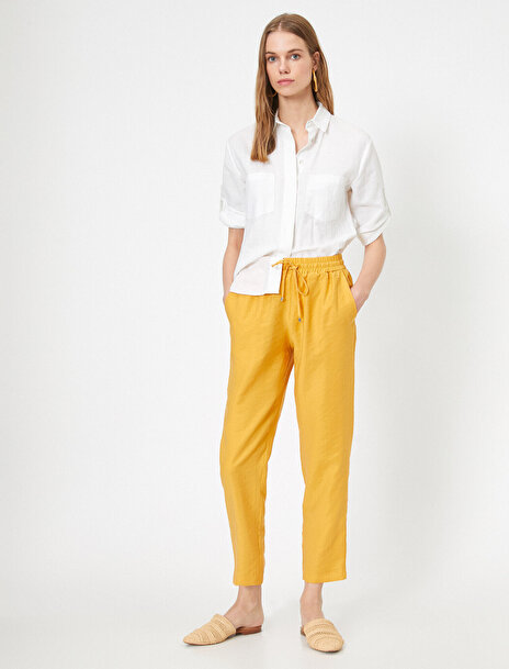 Koton Kadın Doğal Dokulu Beli Bağcıklı Rahat Pantolon