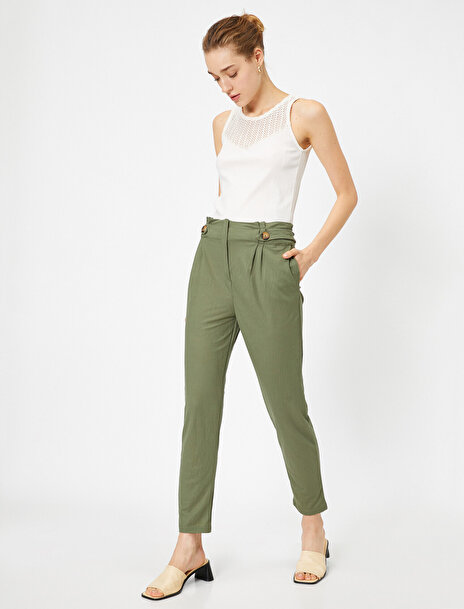 Koton Kadın Normal Bel Düğme Detaylı Cepli Slim Fit Pantolon Koton Kadın Normal Bel Düğme Detaylı Cepli Slim Fit Pantolon