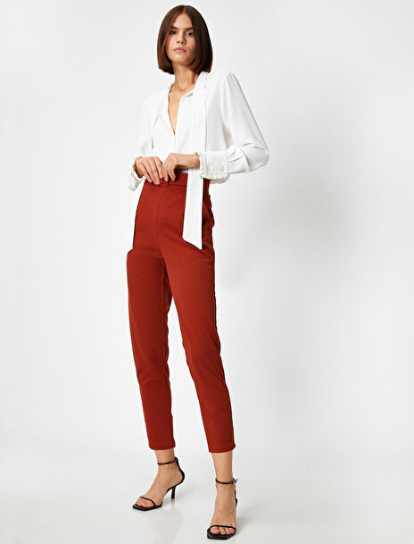 Koton Kadın Yüksek Bel Kemerli Cepli Pantolon