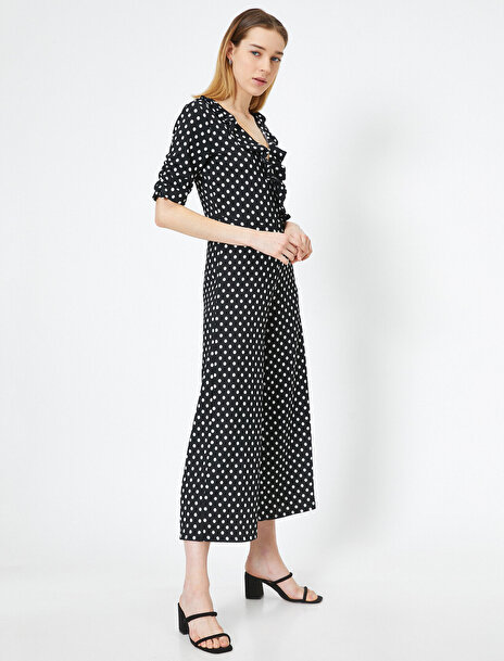 Koton Kadın Puantiye Desenli Yakası Fırfırlı Tulum