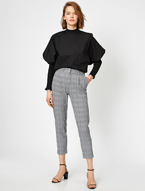 Koton Kadın Ekoseli Normal Belli Havuç Pantolon