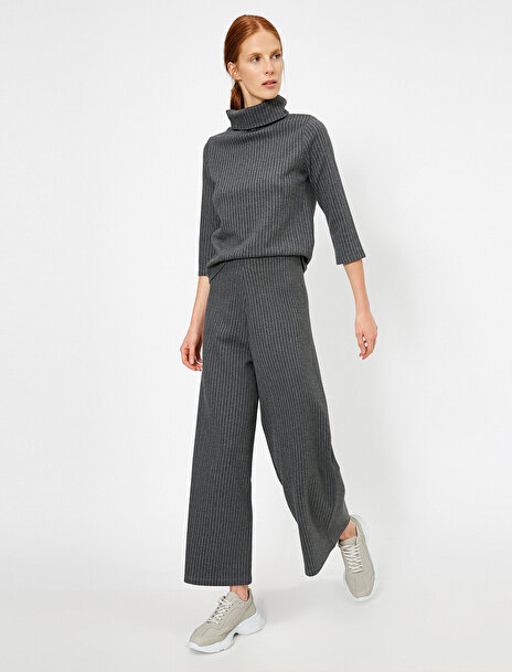 Koton Kadın Kumaş Detaylı Çizgili Culotte Pantolon
