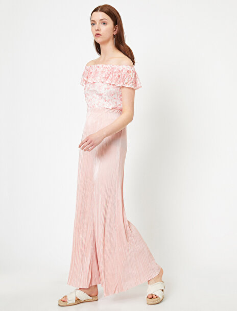 Koton Kadın Pilili Yüksek Bel Geniş Uzun Paça Pantolon