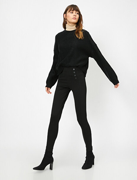 Koton Kadın Düğme Detaylı Kalın Lastikli Tayt