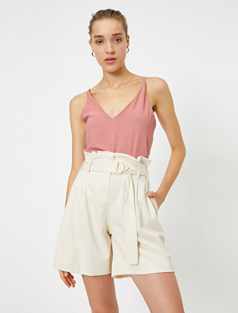Koton Kadın Kemerli Yüksek Bel Pileli Şort