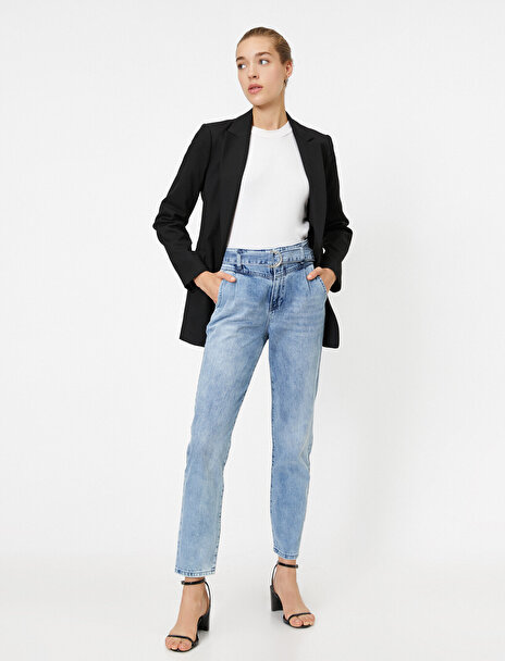 Koton Ole Genç Kız Mom Jean - Yüksek Bel Rahat Kesim Dar Paça Pantolon