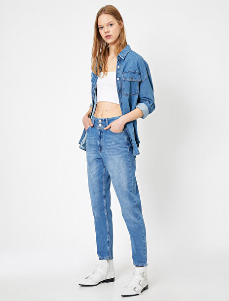 Koton Kadın Mom Jean - Yüksek Bel Rahat Kesim Dar Paça Pantolon