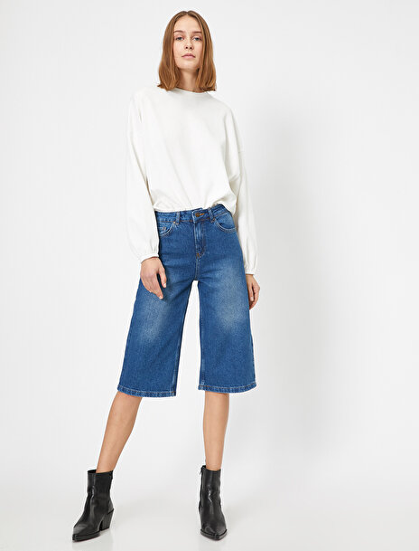 Koton Kadın Crop Wide Leg Jean - Yüksek Bel Rahat Kesim Bilek Boy Geniş Paça Pantolon Koton Kadın Crop Wide Leg Jean - Yüksek Bel Rahat Kesim Bilek Boy Geniş Paça Pantolon