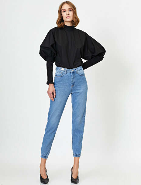 Koton Kadın Jogger Jean - Yüksek Bel Rahat Kesim Paçası Lastikli Pantolon