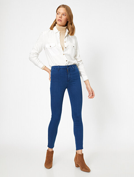 Koton Kadın Legging Jean -Yüksek Bel Dar Kesim Dar Paça Pantolon