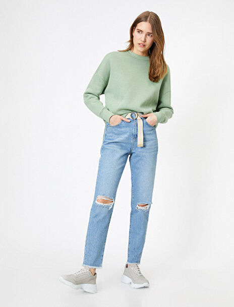 Koton Ole Genç Kız Mom Jean - Yüksek Bel Rahat Kesim Dar Paça Pantolon