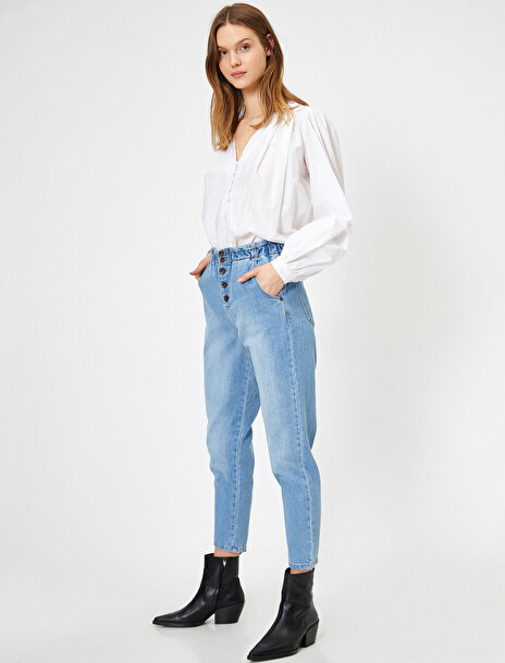 Koton Kadın Mom Jean - Yüksek Bel Rahat Kesim Dar Paça Pantolon