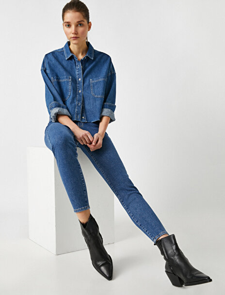 Koton Kadın Mom Jean - Yüksek Bel Rahat Kesim Dar Paça Pantolon