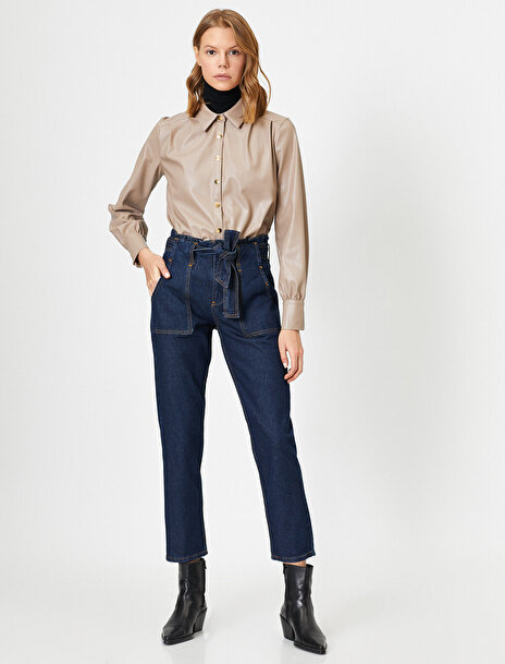 Koton Kadın Mom Jean - Yüksek Bel Rahat Kesim Dar Paça Pantolon