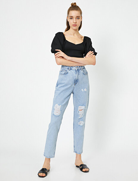 Koton Ole Genç Kız Mom Jean - Yüksek Bel Rahat Kesim Dar Paça Pantolon