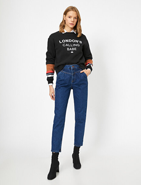 Koton Kadın Mom Jean - Yüksek Bel Rahat Kesim Dar Paça Pantolon