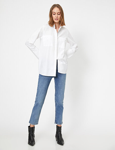 Koton Kadın Eve Slim Jean - Yüksek Bel Normal Kesim Hafif Düz Paça Pantolon