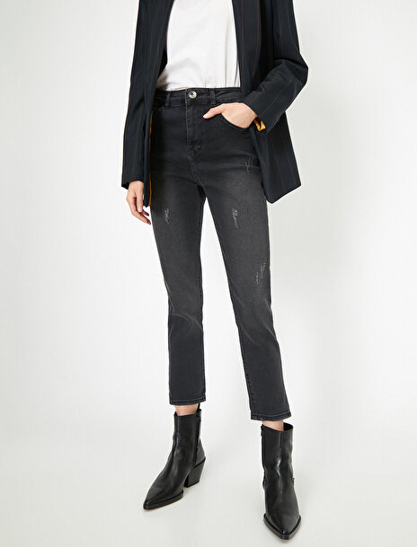 Koton Kadın Mom Jean - Yüksek Bel Rahat Kesim Dar Paça Pantolon