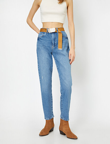 Koton Ole Genç Kız Mom Jean - Yüksek Bel Rahat Kesim Dar Paça Pantolon