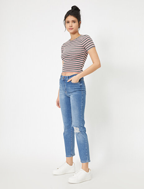 Koton Kadın Eve Slim Jean - Yüksek Bel Normal Kesim Hafif Düz Paça Pantolon