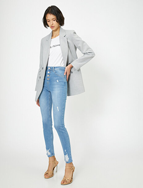 Koton Kadın Carmen Jean - Yüksek Bel Dar Kesim Dar Paça Pantolon