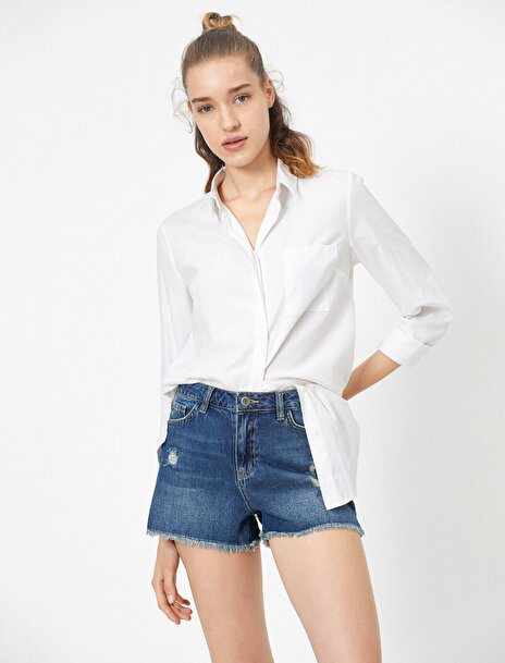 Koton Kadın Normal Bel Pamuklu Cep Detaylı Jean Şort