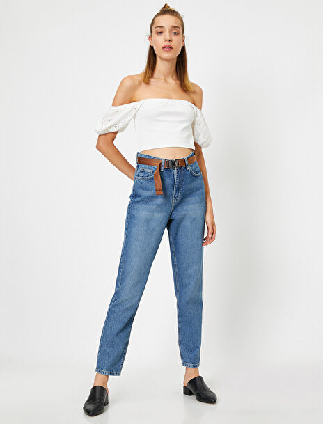 Koton Kadın Mom Jean - Yüksek Bel Rahat Kesim Dar Paça Pantolon