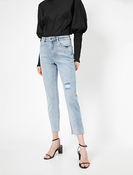 Koton Kadın Eve Slim Jean - Yüksek Bel Normal Kesim Hafif Düz Paça Pantolon