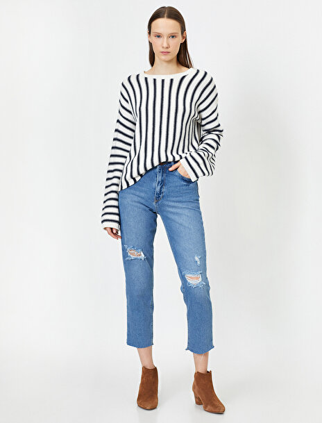 Koton Kadın Eve Slim Jean - Yüksek Bel Normal Kesim Hafif Düz Paça Pantolon