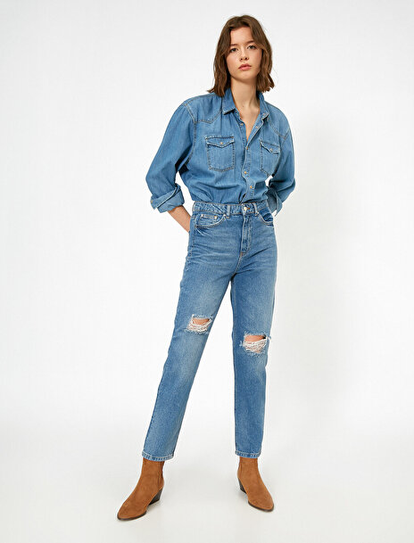 Koton Kadın Mom Jean - Yüksek Bel Rahat Kesim Dar Paça Pantolon