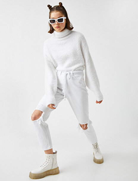 Koton Ole Genç Kız Mom Jean - Yüksek Bel Rahat Kesim Dar Paça Pantolon