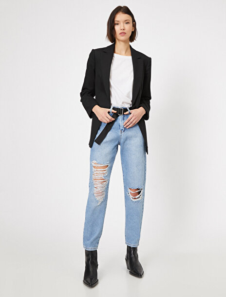 Koton Kadın Mom Jean - Yüksek Bel Rahat Kesim Dar Paça Pantolon