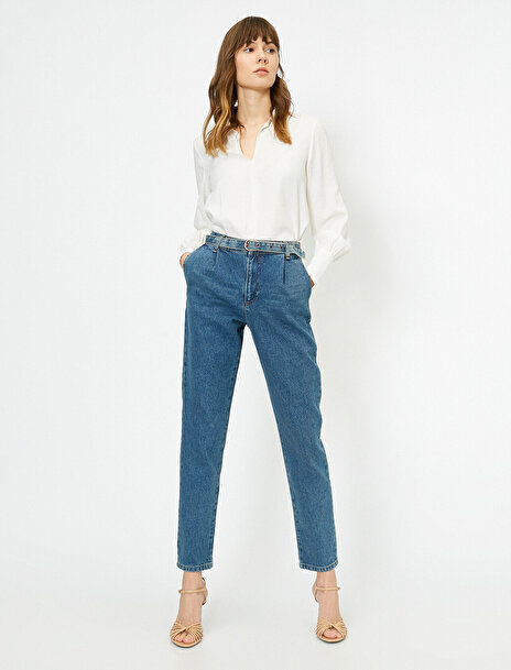 Koton Kadın Mom Jean - Yüksek Bel Rahat Kesim Dar Paça Pantolon