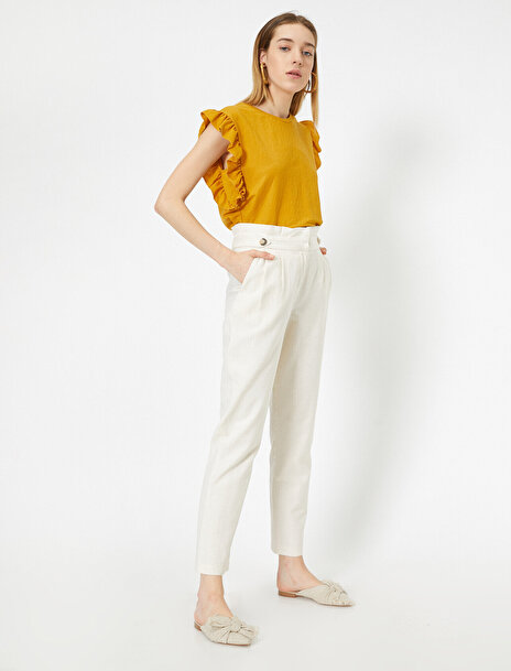 Koton Kadın Keten Karışımlı Regular Fit Pantolon