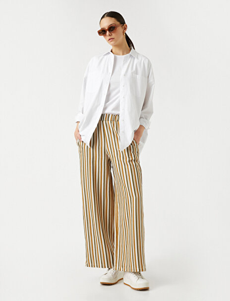 Koton Kadın Geniş Paçalı Çizgili Pantolon