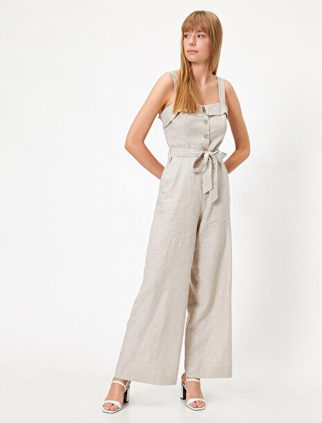 Koton Kadın Askılı Çizgili Belden Bağlamalı Tulum