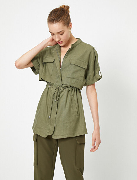 Koton Kadın Hakim Yaka Fermuarlı Cep Detaylı Beli Bağlamalı Ceket