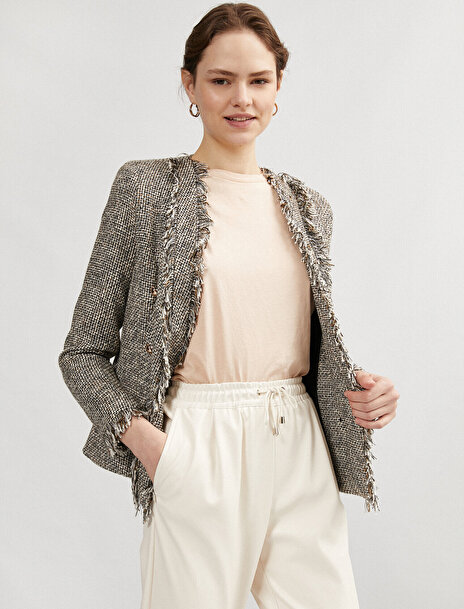 Koton Kadın Tüvit Gold Düğmeli Blazer Ceket