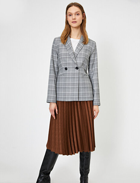 Koton Kadın Ekoseli Kruvaze Blazer Ceket