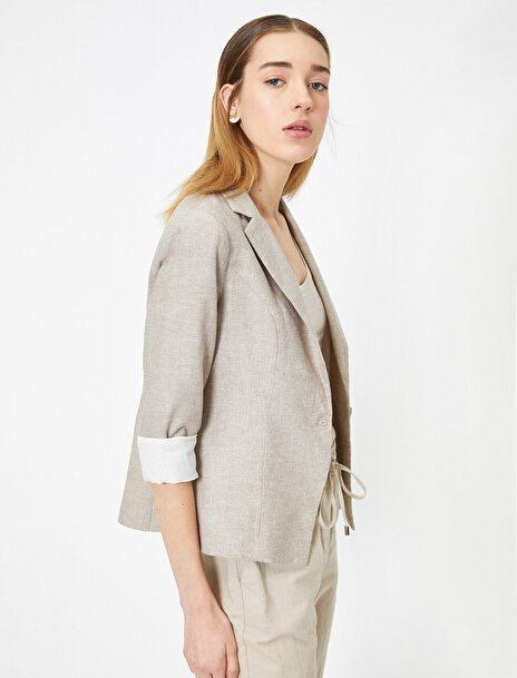 Koton Kadın Doğal Dokulu Kolları Katlı Ceket