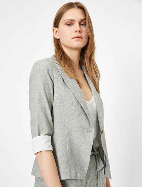 Koton Kadın Doğal Dokulu Kolları Katlı Ceket