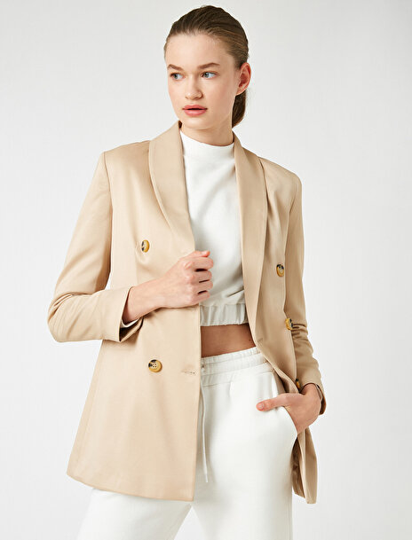 Koton Kadın Düğme Detaylı Kruvaze Blazer Ceket Koton Kadın Düğme Detaylı Kruvaze Blazer Ceket
