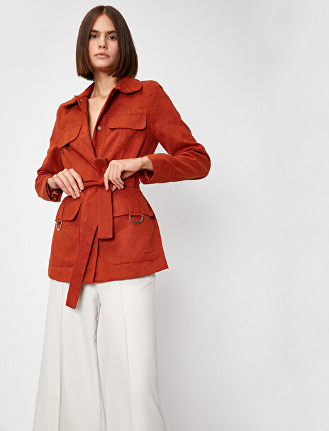 Koton Kadın Kemerli Cepli Süet Ceket