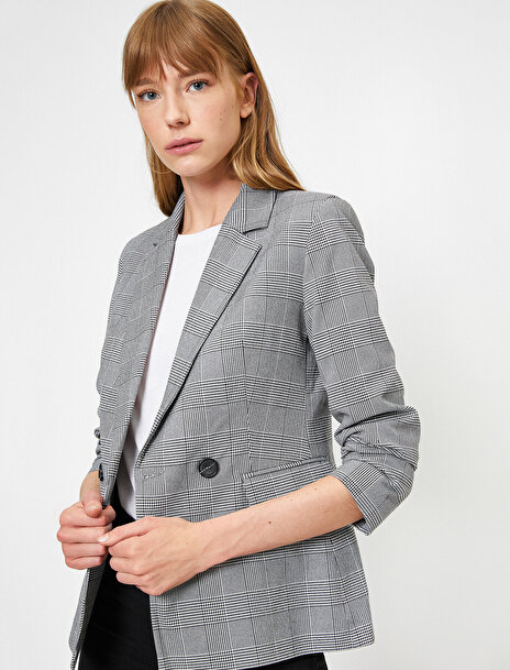 Koton Kadın Ekoseli Kruvaze Blazer Ceket