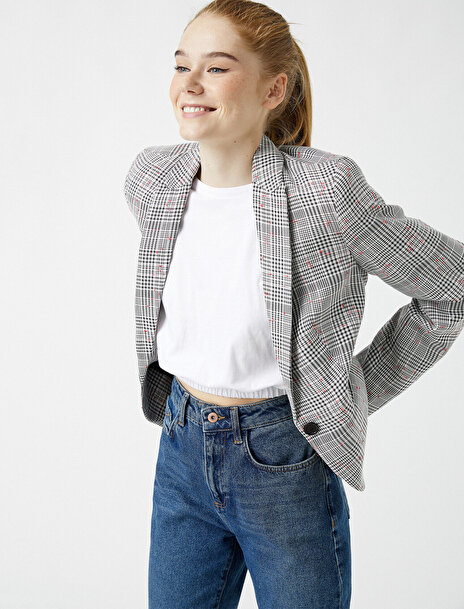 Koton Kadın Ekoseli Blazer Ceket